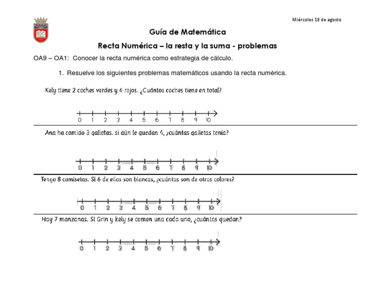Guía Recta Numérica - La Resta y La Suma Problemas | PDF