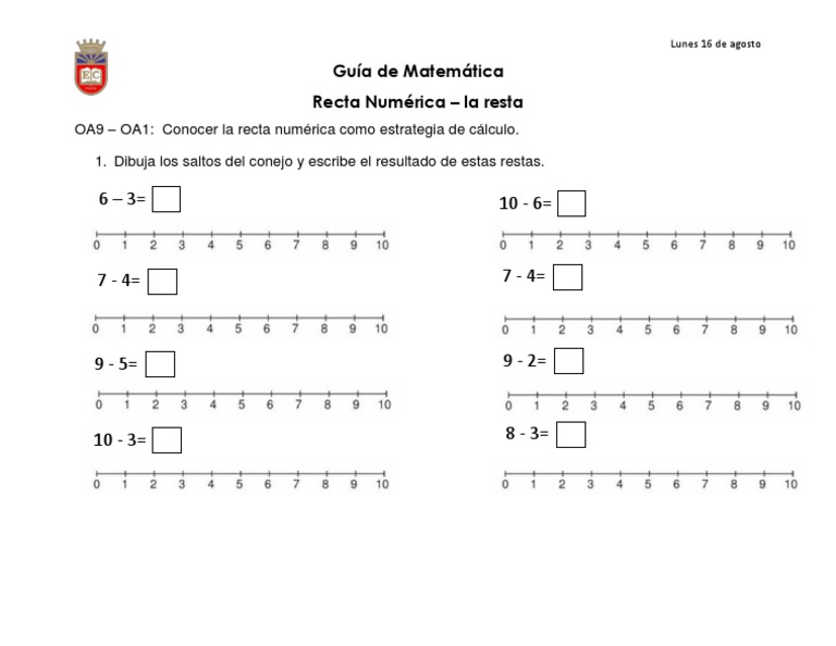 Guía Recta Numérica - La Resta | PDF | Métodos y materiales de enseñanza