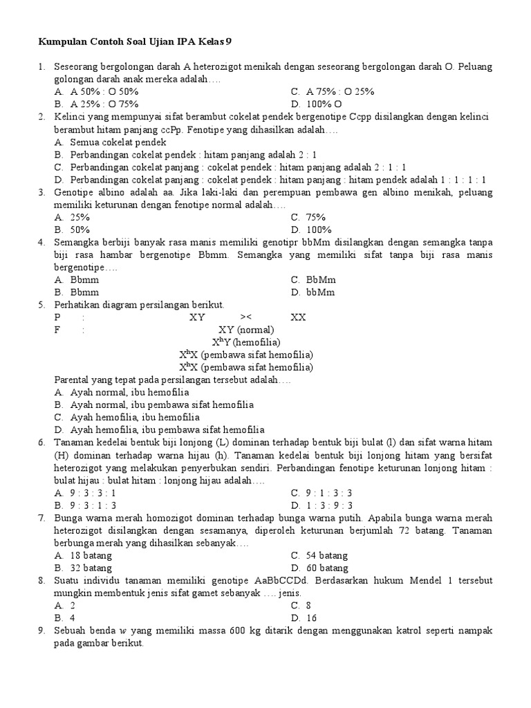 Kumpulan Contoh Soal Ujian IPA Kelas 9 | PDF