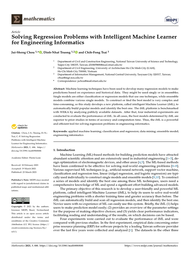Mathematics: Solving Regression Problems With Intelligent Machine Learner For Engineering ...