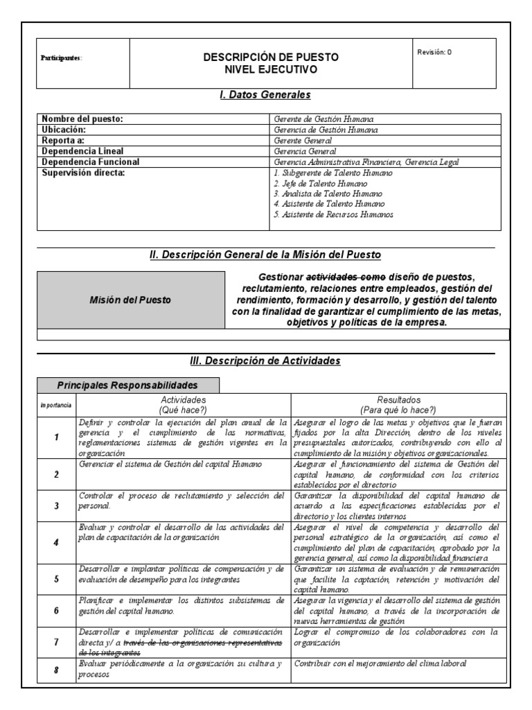 Formato Descripcion Puestos | PDF | Gestión de recursos humanos | Business
