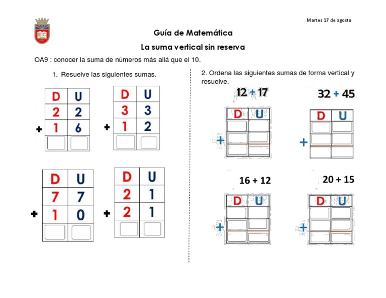 Guía Sumas Verticales | PDF
