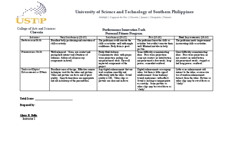 PE Rubric for Performance Evaluation | PDF | Communication