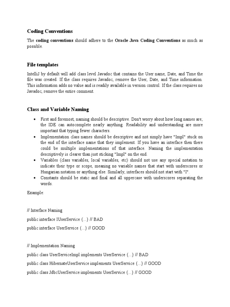 Coding Conventions | PDF | Class (Computer Programming) | Interface ...
