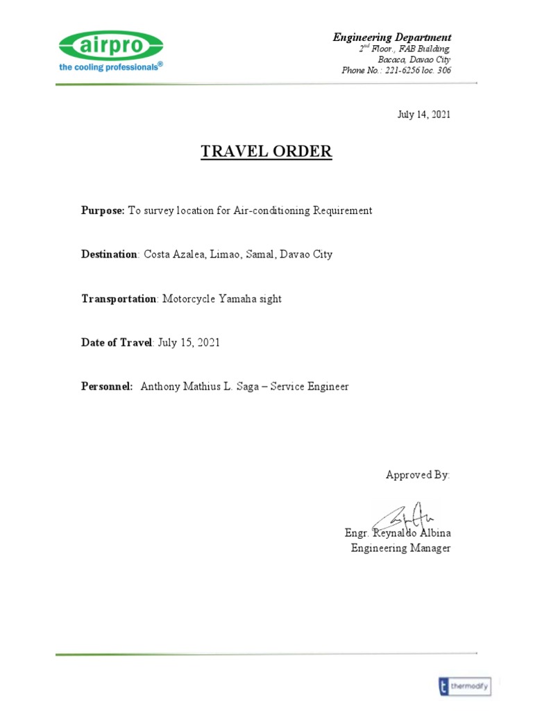 Travel Order | PDF