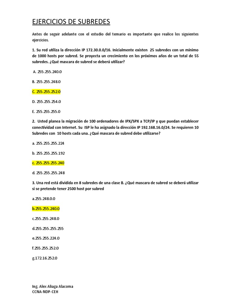 Ejercicios de Subredes | PDF | Dirección IP | Protocolos de comunicaciones