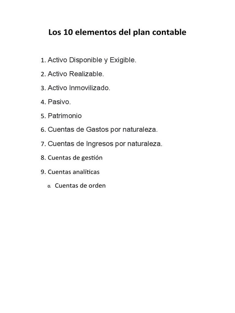 Los 10 Elementos Del Plan Contable | PDF