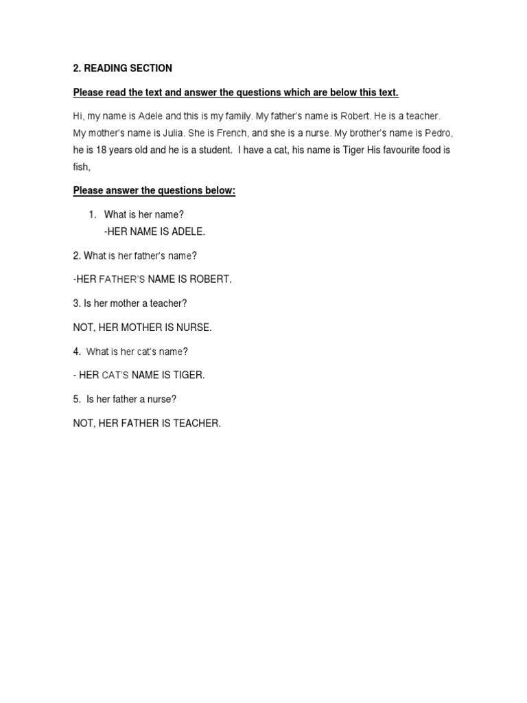 Reading Section Please Read The Text and Answer The Questions Which Are ...