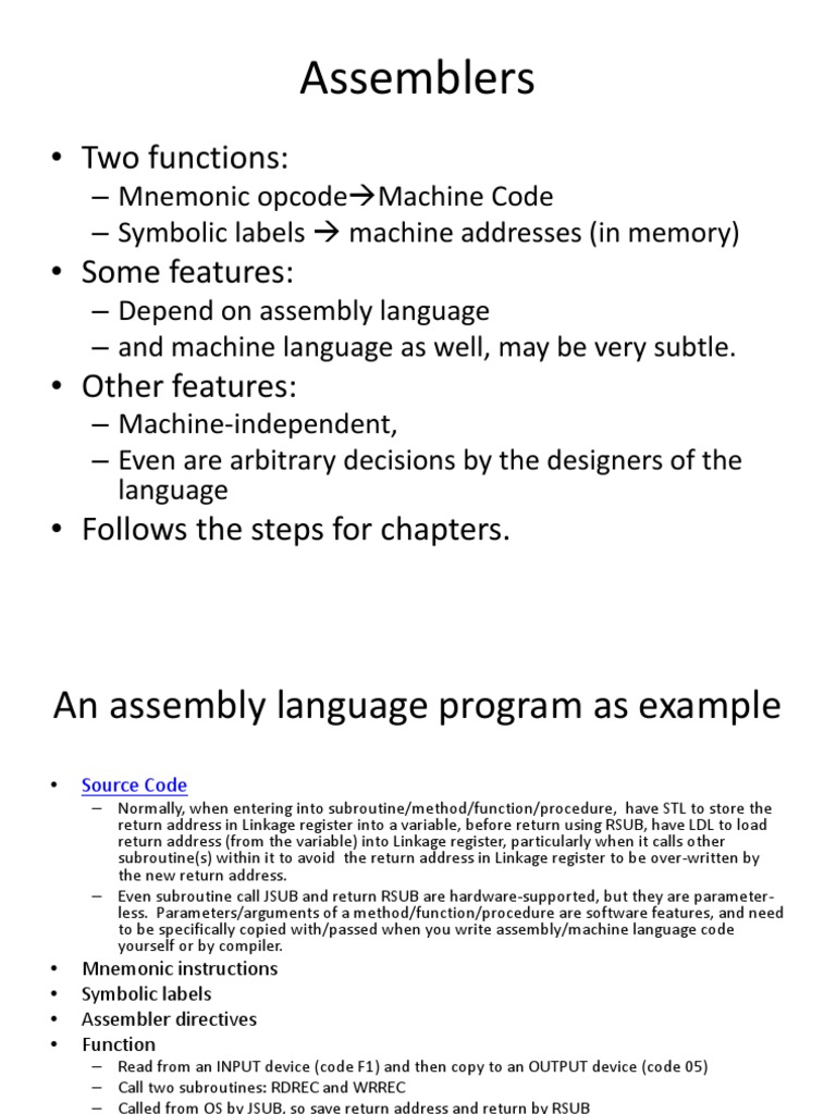 Assemblers: - Two Functions: - Some Features: - Other Features | Download Free PDF | Assembly ...