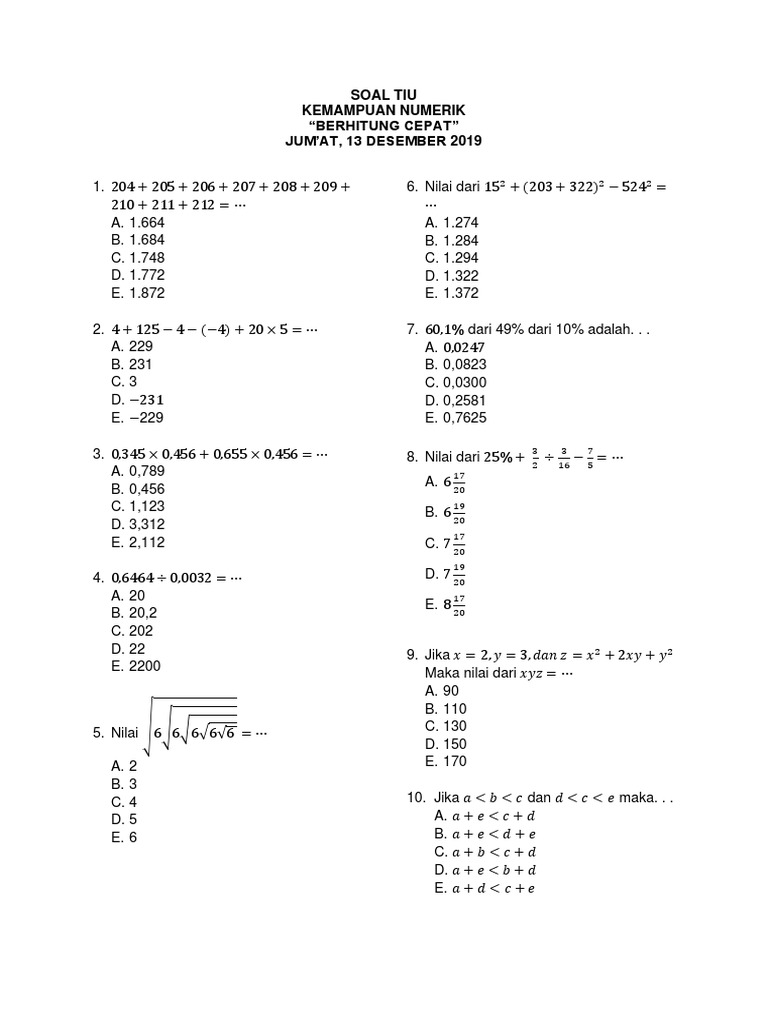 Soal Berhitung Cepat dan Numerik | PDF