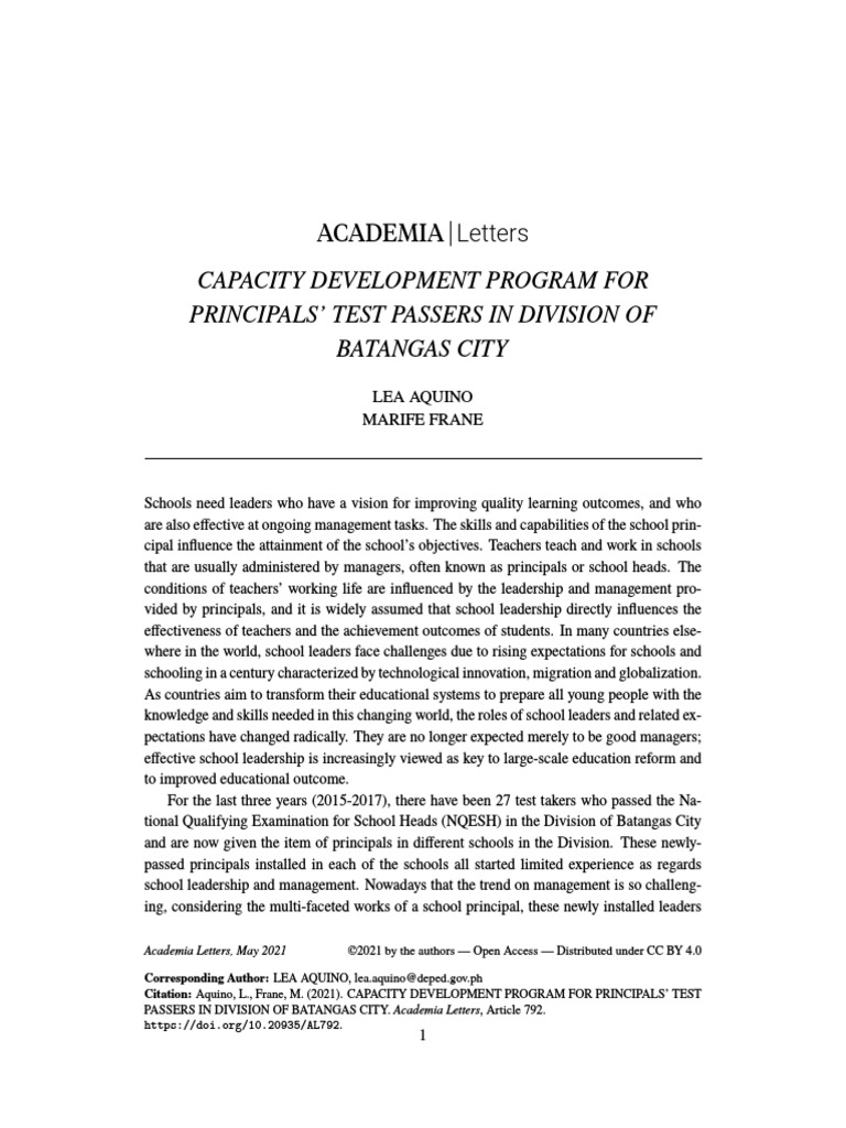 Capacity Development Program For Princip | PDF | Leadership | Teachers