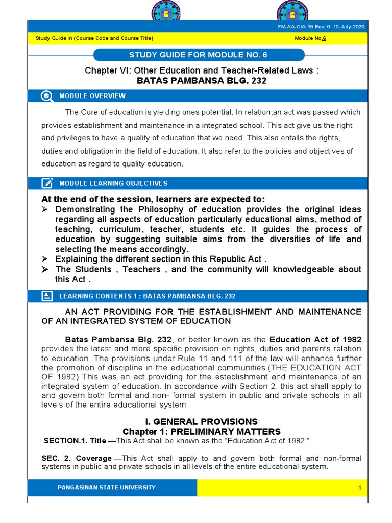Batas Pambansa BLG 232 Written Report | PDF | Teachers | Schools