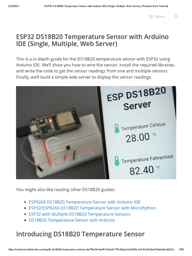 ESP32 DS18B20 Temperature Sensor With Arduino IDE (Single, Multiple ...