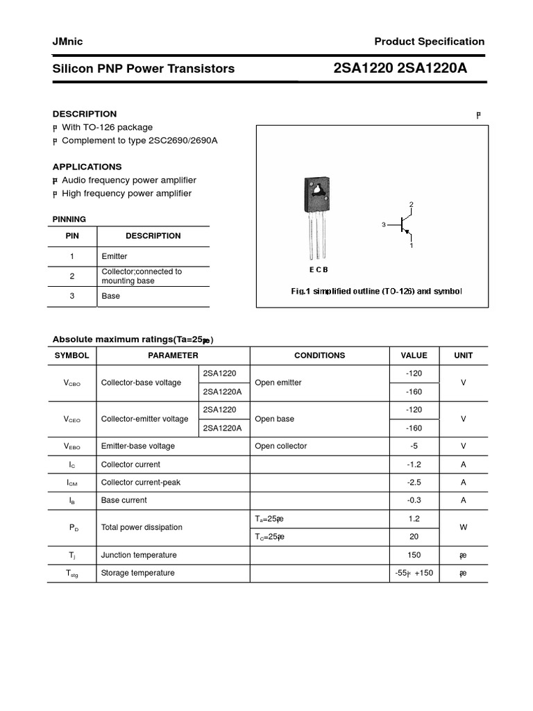 2SA1220 2SA1220A: Silicon PNP Power Transistors | Download Free PDF | Bipolar Junction ...