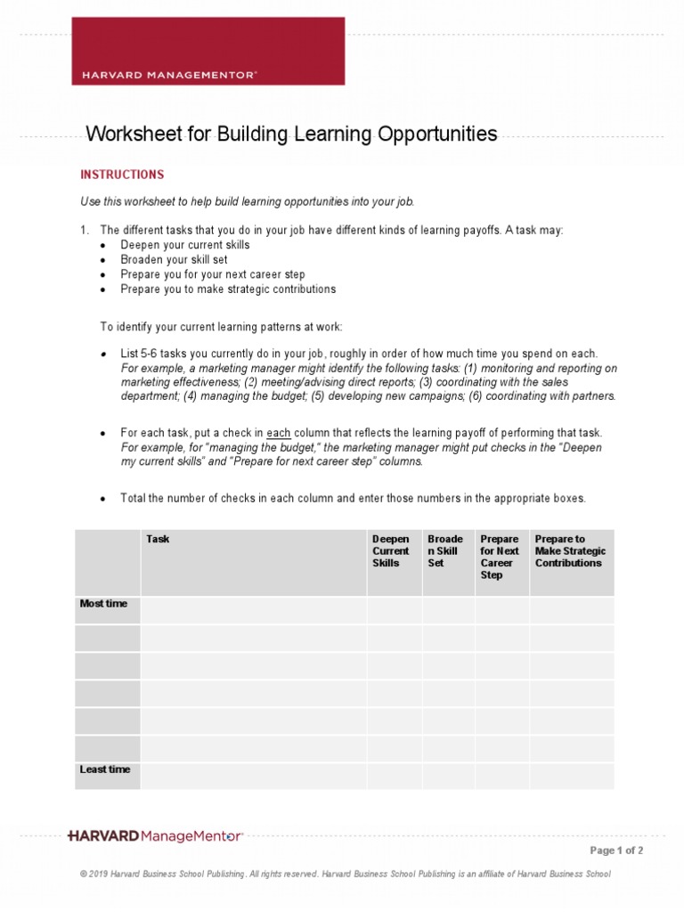Worksheet For Building Learning Opportunities: Instructions | PDF ...