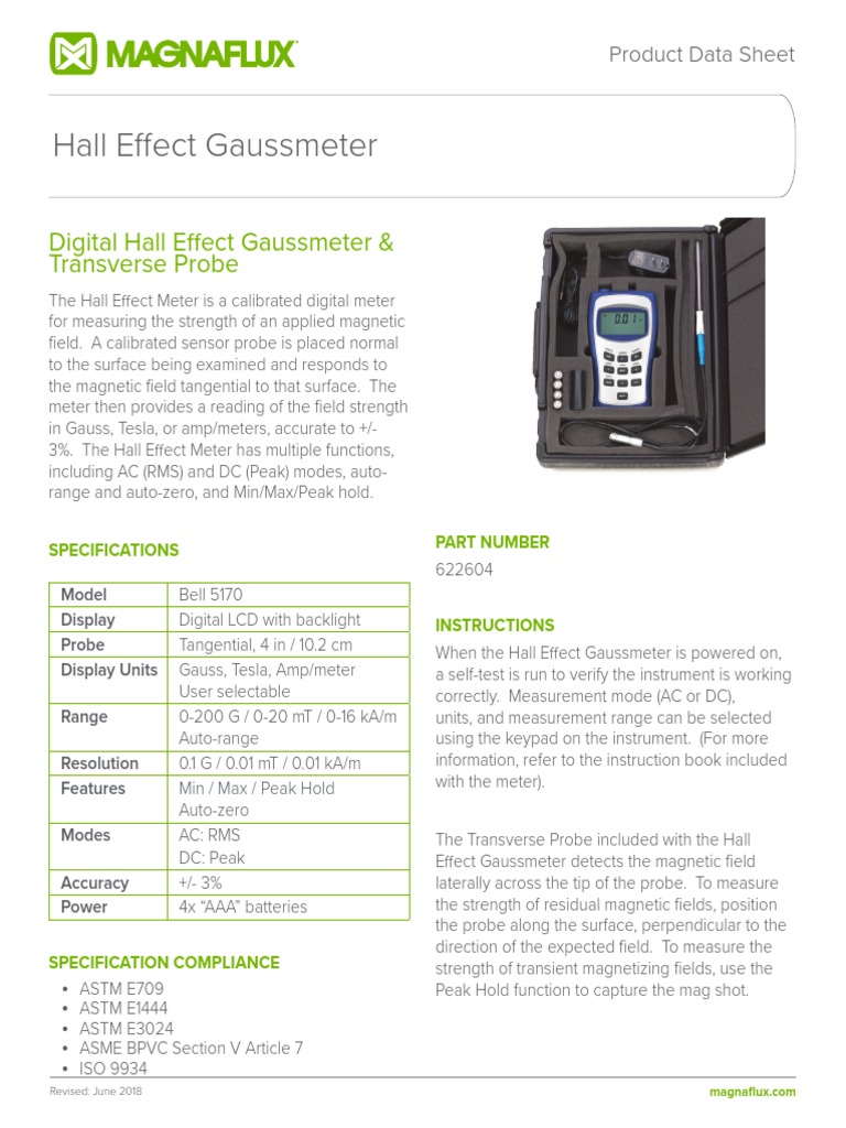 Magnaflux, Hall Effect Gaussmeter - Product Data Sheet (2018) | PDF ...