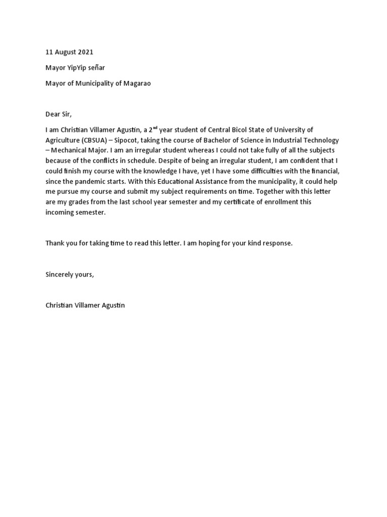 Letter Intent To Mayor | PDF