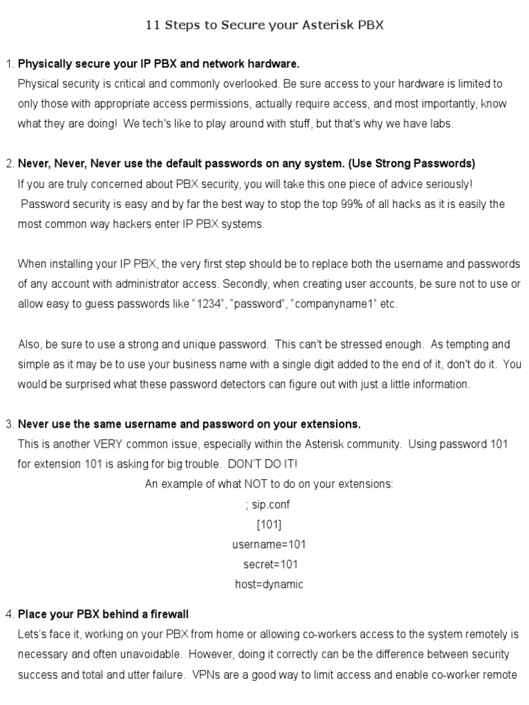 11 Steps To Secure Your Asterisk PBX | PDF | Password | Firewall ...