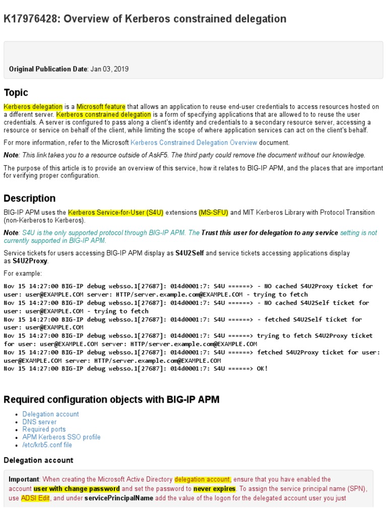 Overview of Kerberos Constrained Delegation | PDF | Domain Name System | Domain Name