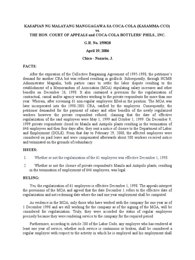 Case Digest - Sample | PDF | Employment | Labour Law