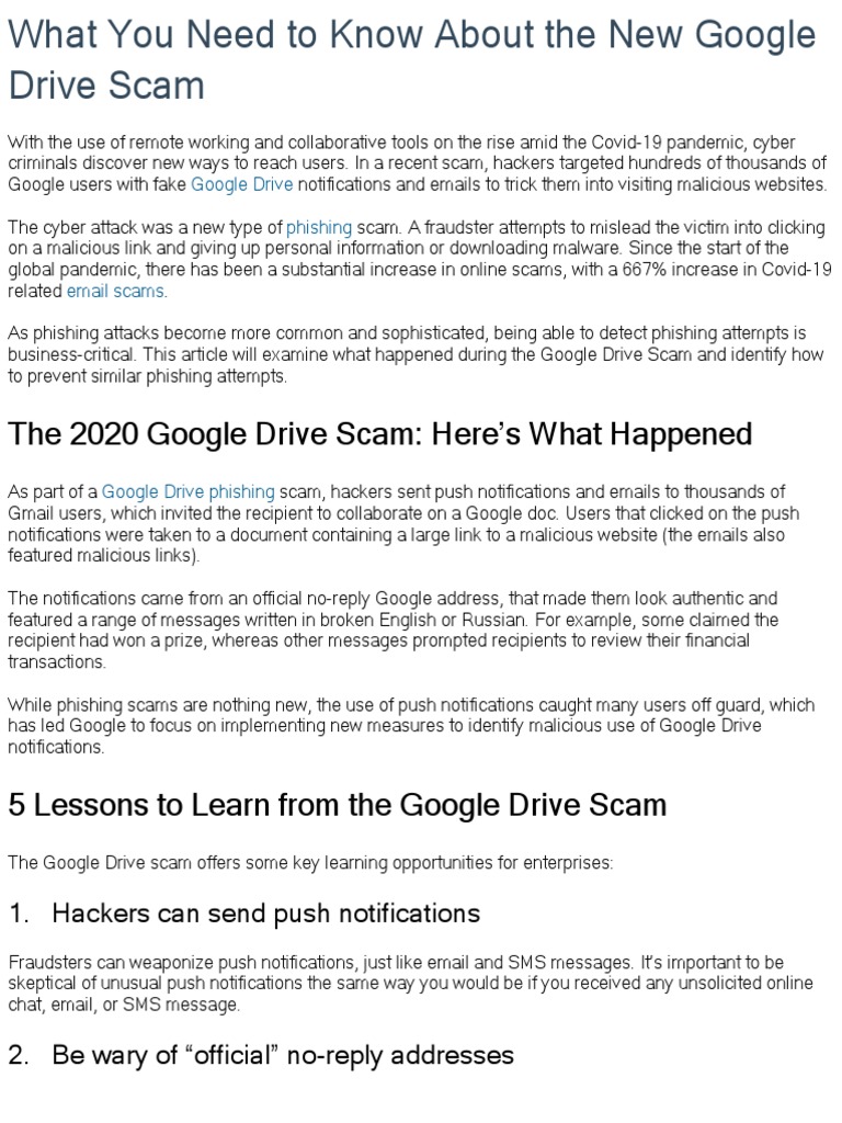 What You Need To Know About The New Google Drive Scam | PDF | Phishing ...