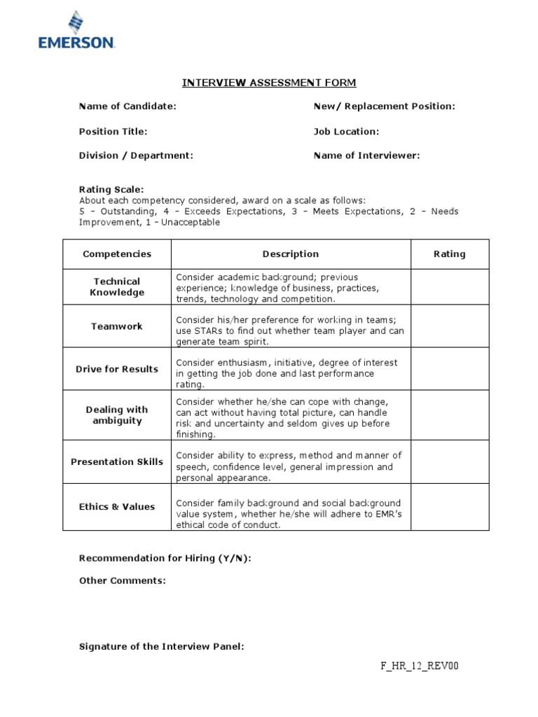 Interview Assessment Evaluation Form | PDF | Competence (Human ...