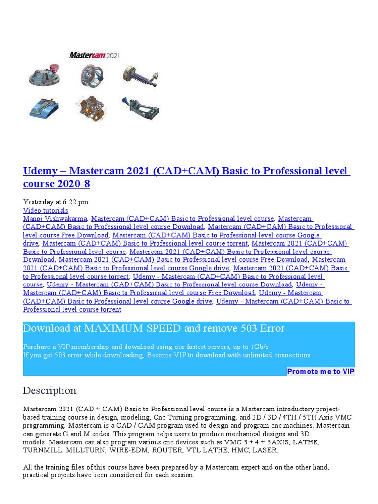 Udemy - Mastercam 2021 (CAD+CAM) Basic To Professional Level Course 2020-8 | PDF | 3 D Computer ...