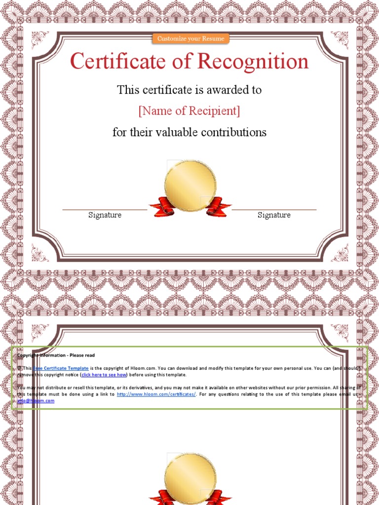 Certificate of Recognition Template | PDF | Business | Computers