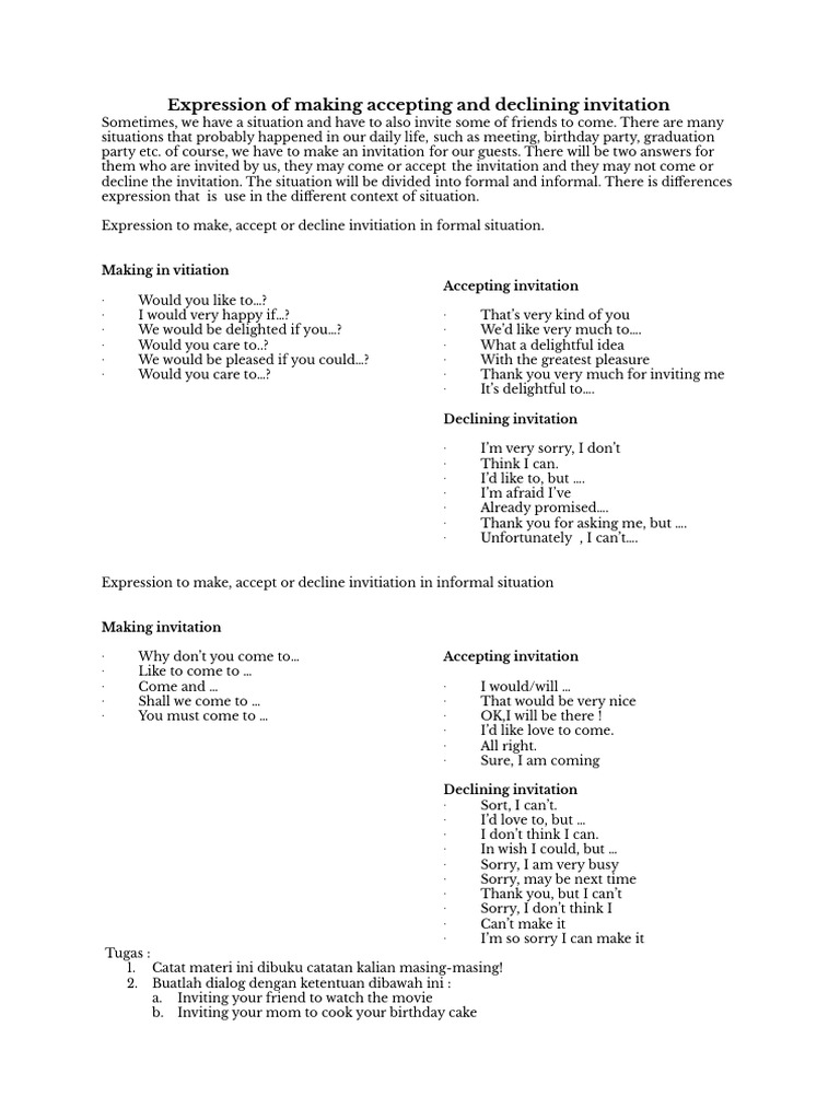 Expression of Making Accepting and Declining Invitation | PDF