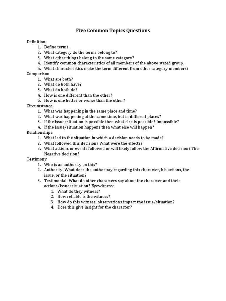 Five Common Topics Questions | PDF