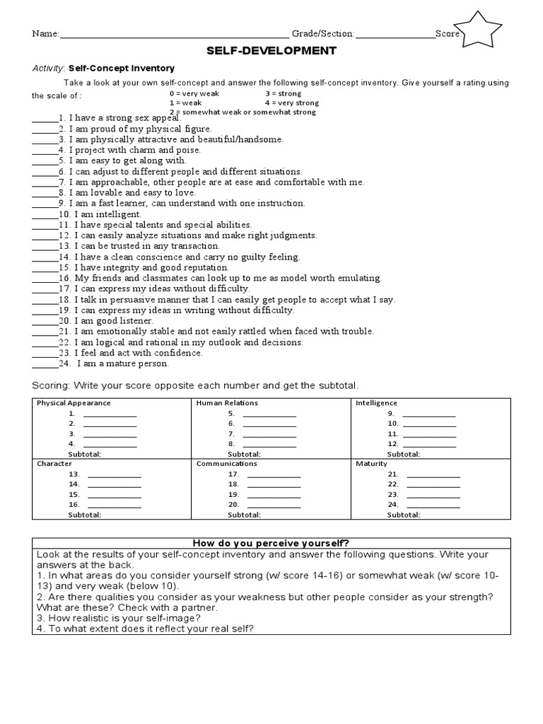 Self-Concept Inventory | Download Free PDF | Psychology | Metaphysics Of Mind