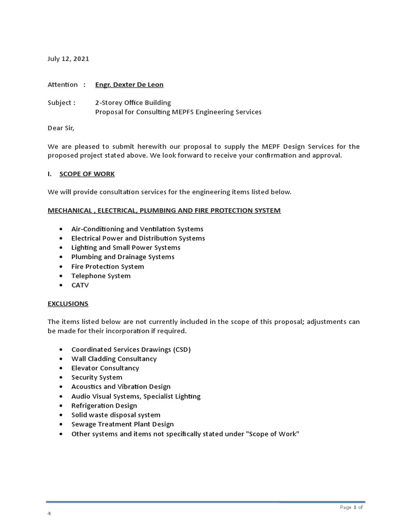 MEPFS PROPOSAL 2 Storey Office Building Bobbin | PDF | General ...