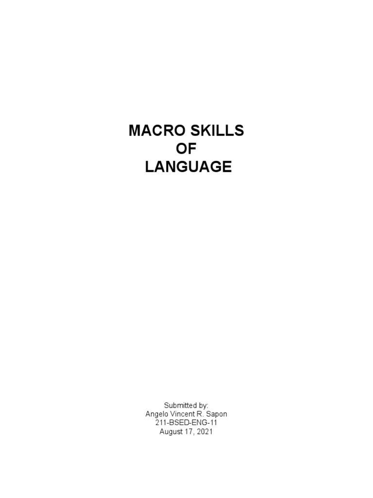 MACRO SKILLS KEY TO LANGUAGE LEARNING | PDF | Communication ...