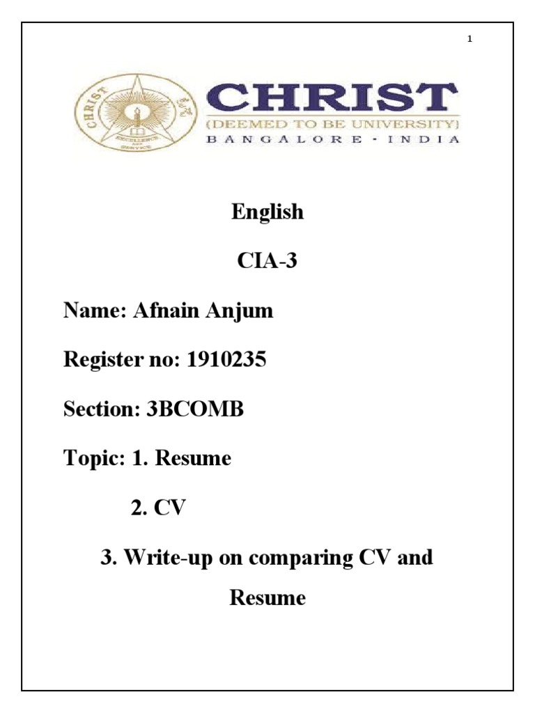 English CIA-3 Name: Afnain Anjum Register No: 1910235 Section: 3BCOMB ...