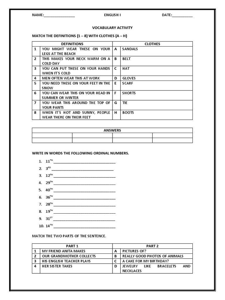 Vocabulary Building Activity | PDF