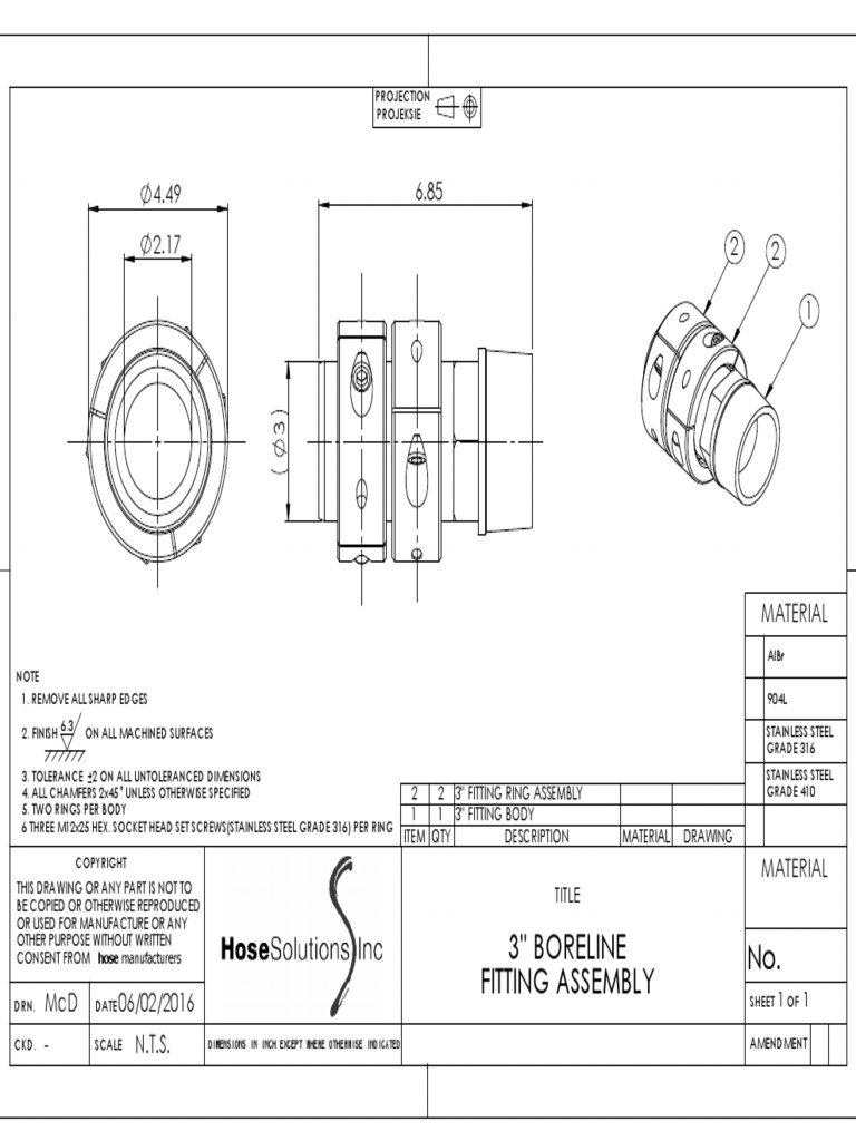 PLANO - ACOPLE - 3'' Boreline Fitting | PDF | Metals | Manufactured Goods