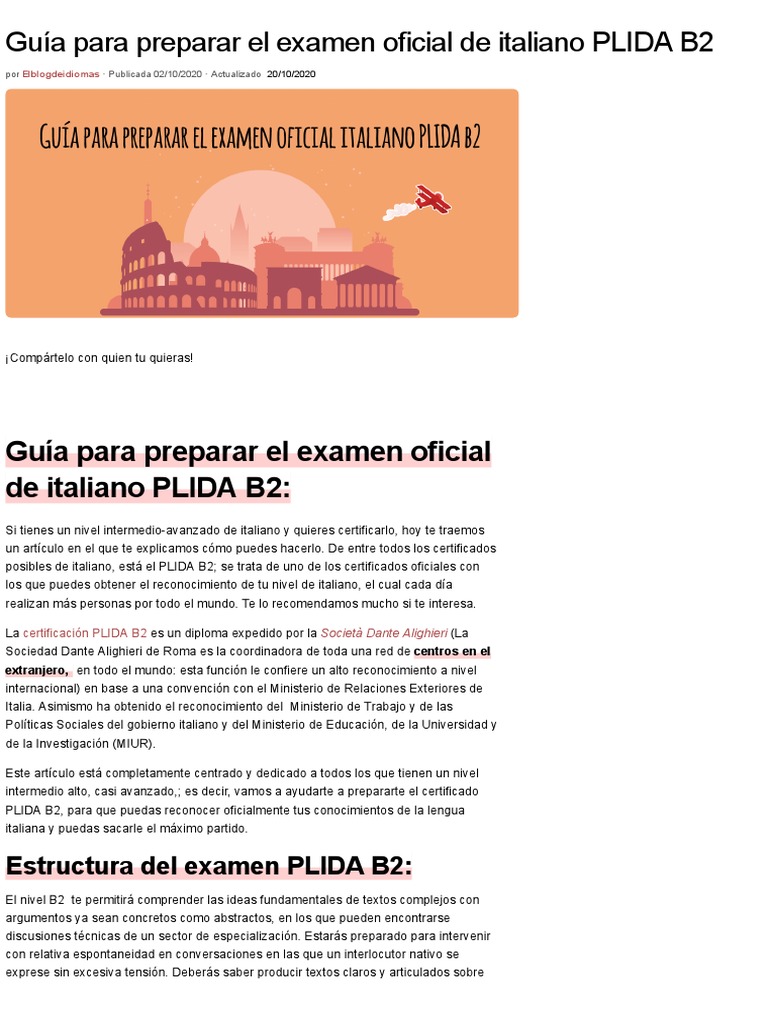 Guía para Preparar El Examen Oficial de Italiano PLIDA B2 ...