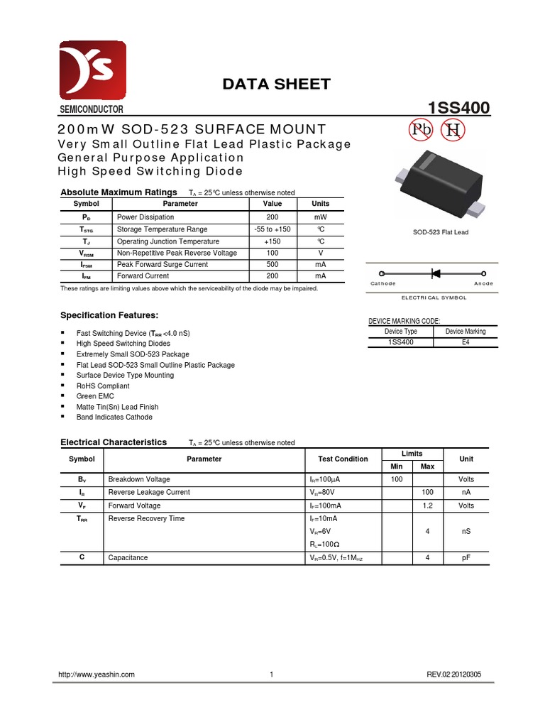 Data Sheet: 200Mw Sod-523 Surface Mount | PDF | Diode | Capacitor