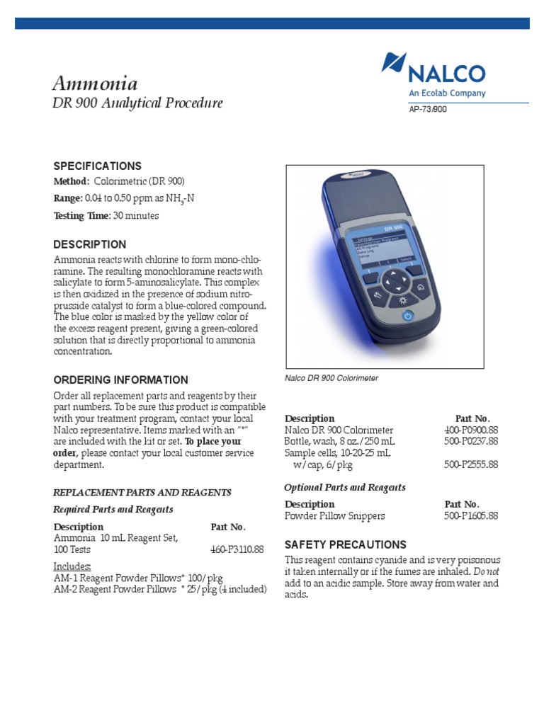 Ammonia: DR 900 Analytical Procedure | PDF | Ammonia | Nitrate