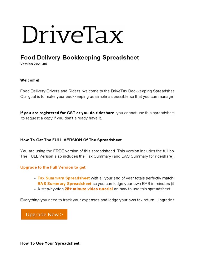 DriveTax Free Uber Spreadsheet Delivery v2021 - 6 | PDF | Expense ...