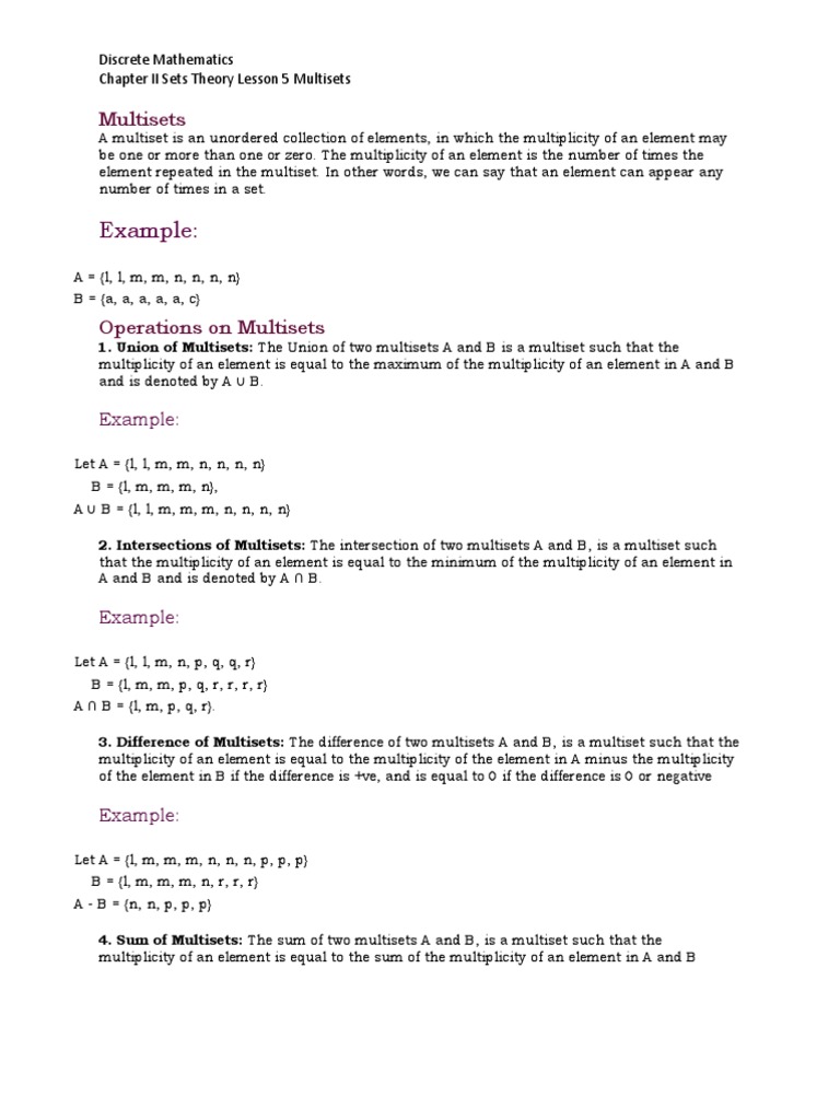 Chapter 2 Set Theory Lesson 5 Multisets | PDF | Logic | Abstract Algebra