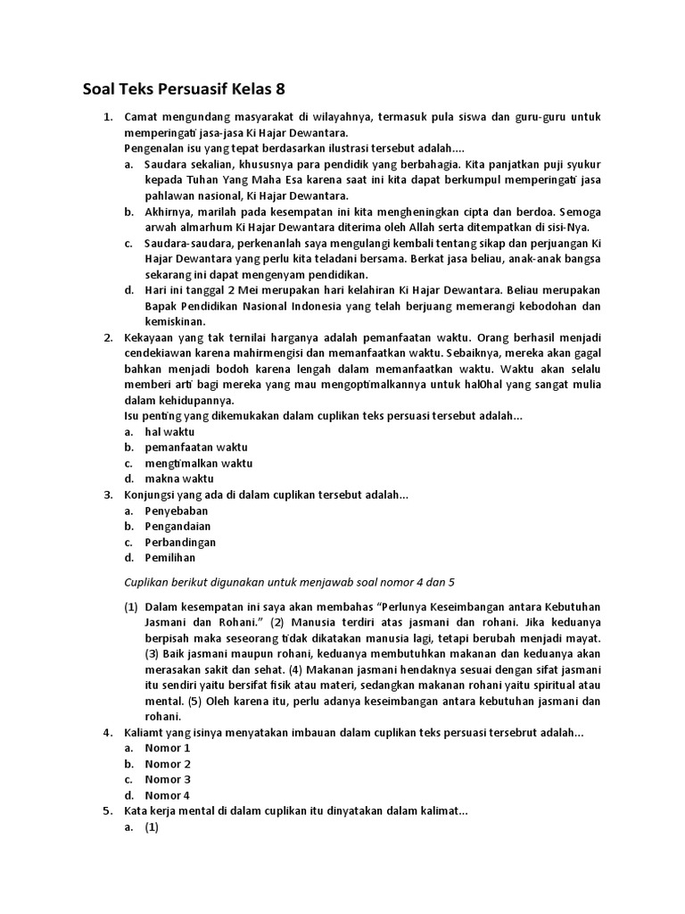 Soal Teks Persuasif - Kelas 8 - Semester 2 | PDF