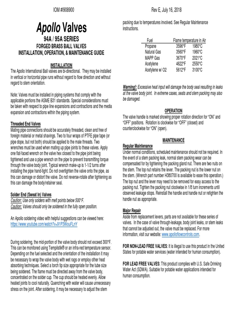 Apollo Valves: 94A / 95A Series | PDF | Valve | Pipe (Fluid Conveyance)