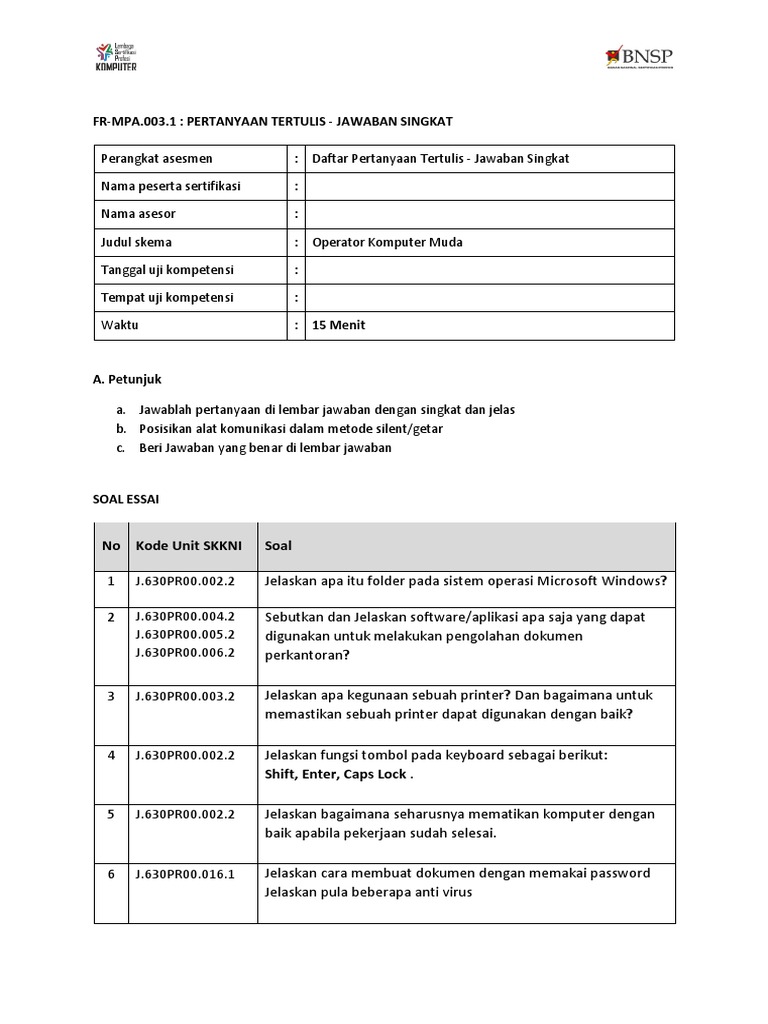 Muk Operator Komputer Muda Baru | PDF