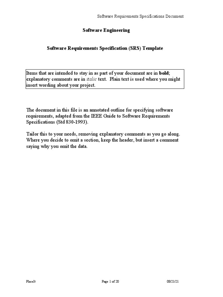 Software Engineering: Software Requirements Specifications Document ...