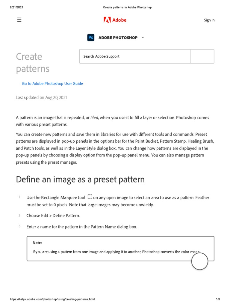 Create Patterns in Adobe Photoshop | PDF | Adobe Photoshop | Software