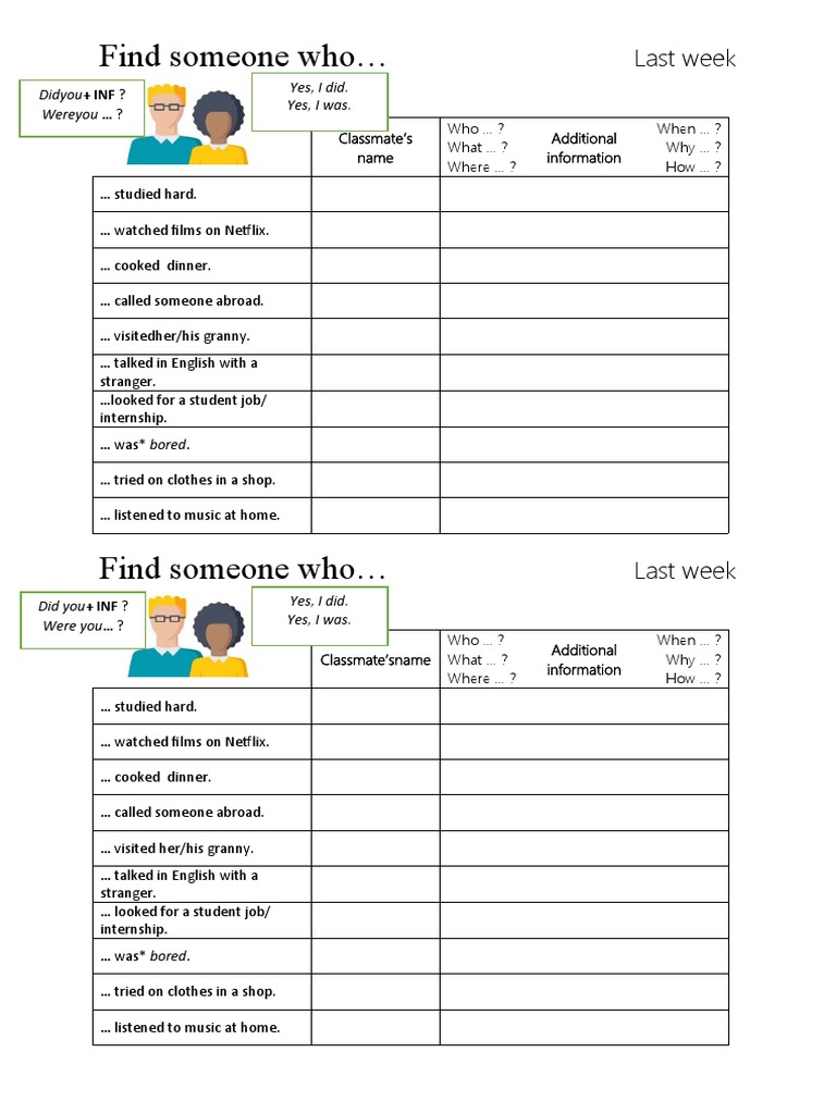 Find Someone Who - Past Simple Worksheet | PDF