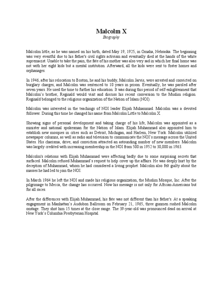 Malcolm X Biography Short | PDF | Malcolm X | Abrahamic Religions
