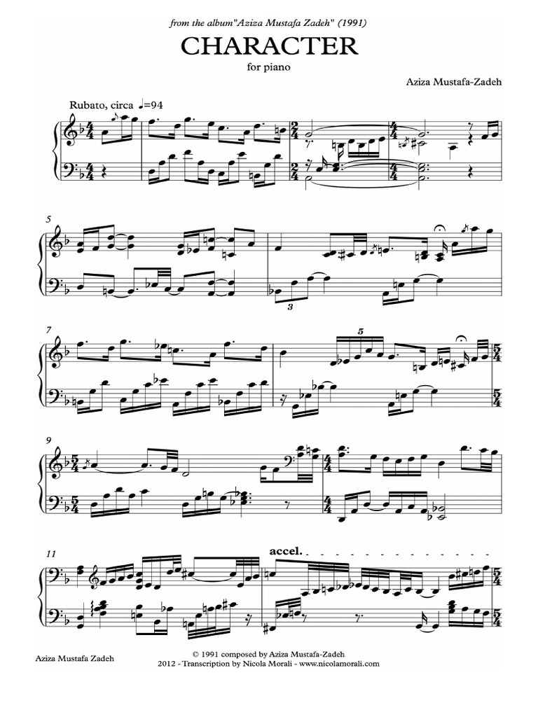 Aziza Mustafa Zadeh Character Sheet Music For Piano | PDF