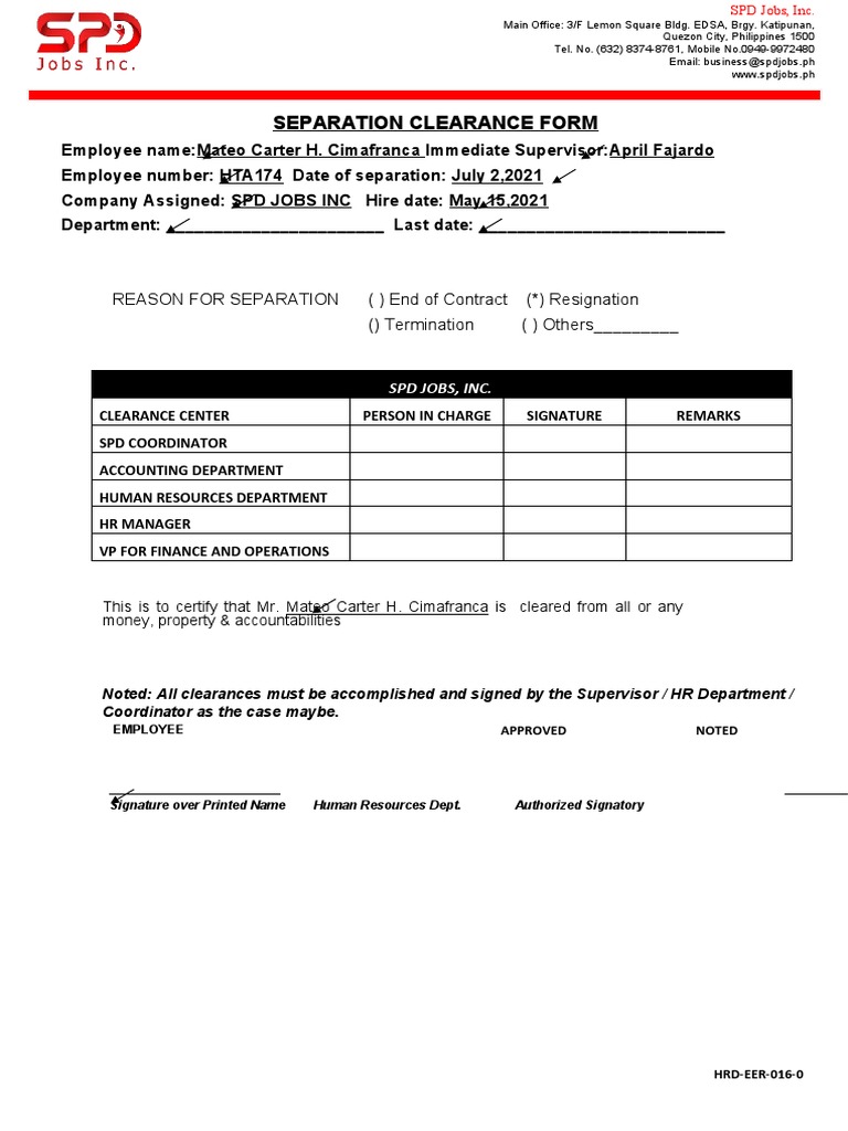 HRD Eer 016 and 017 SPD Clearance Form | PDF | Human Resources ...